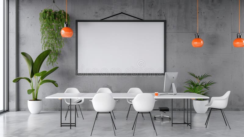 Minimalist Office Space Mock-Up Featuring Empty Poster Frame ...