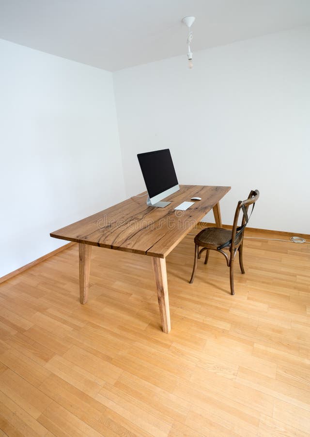 Minimalist Office with Table and Chair and Computer Stock Photo - Image ...