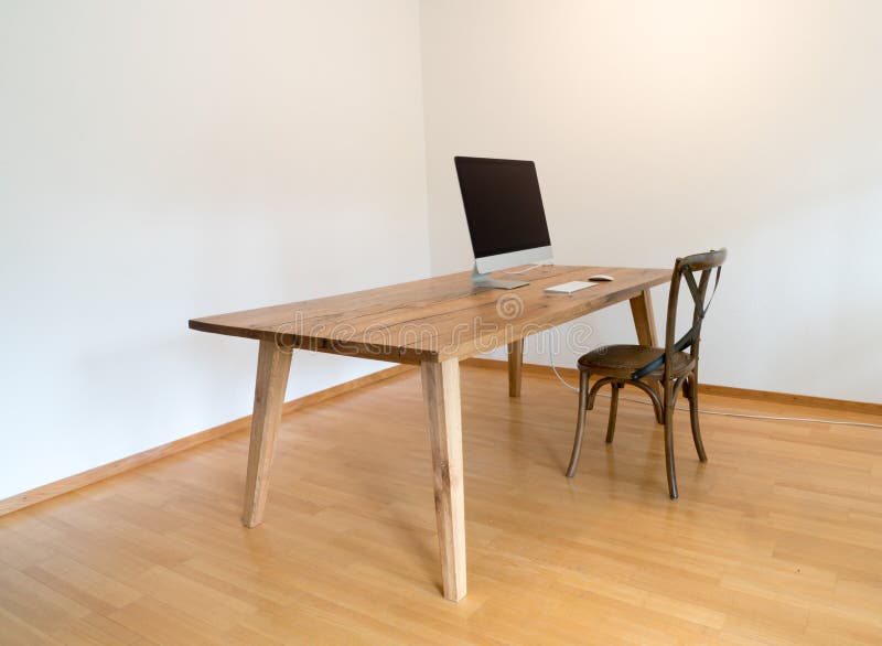 Minimalist Office with Table and Chair and Computer Stock Photo - Image ...