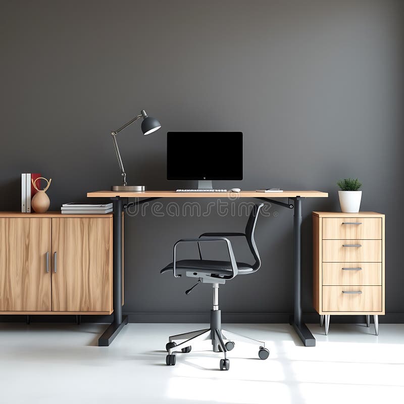 A Minimalist Office Workspace with an Adjustable Standing Desk a Sleek ...