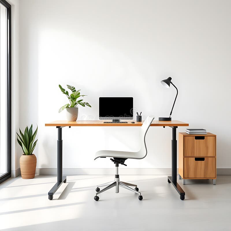 A Minimalist Office Workspace with an Adjustable Standing Desk a Sleek ...