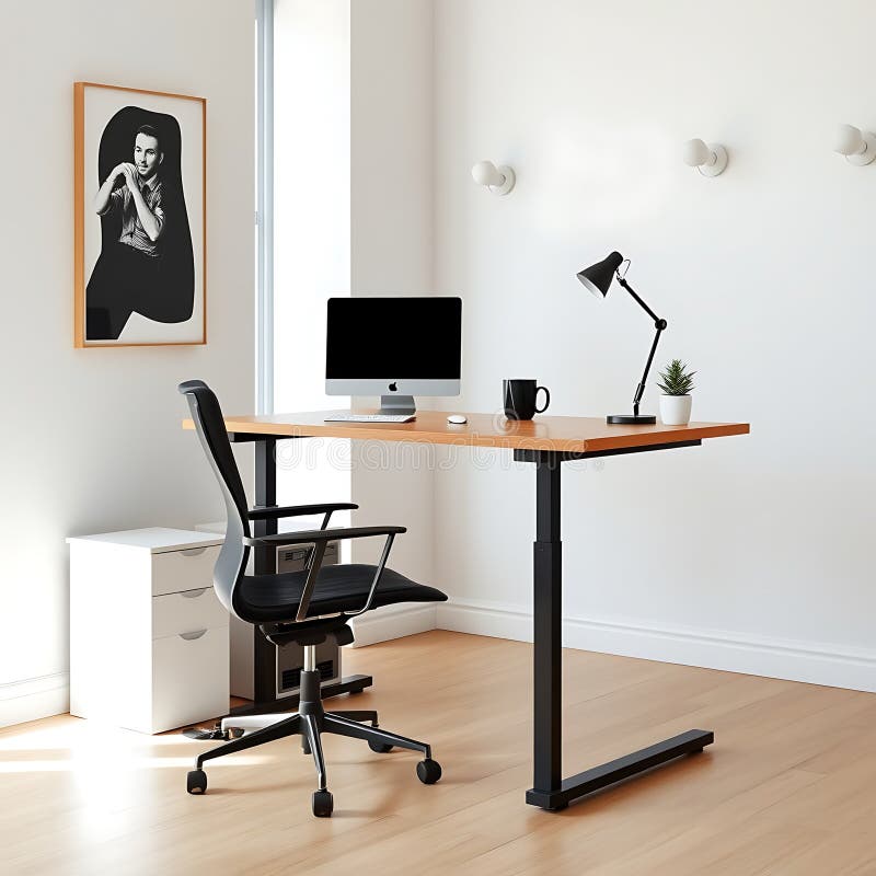 A Minimalist Office Workspace with an Adjustable Standing Desk a Sleek ...