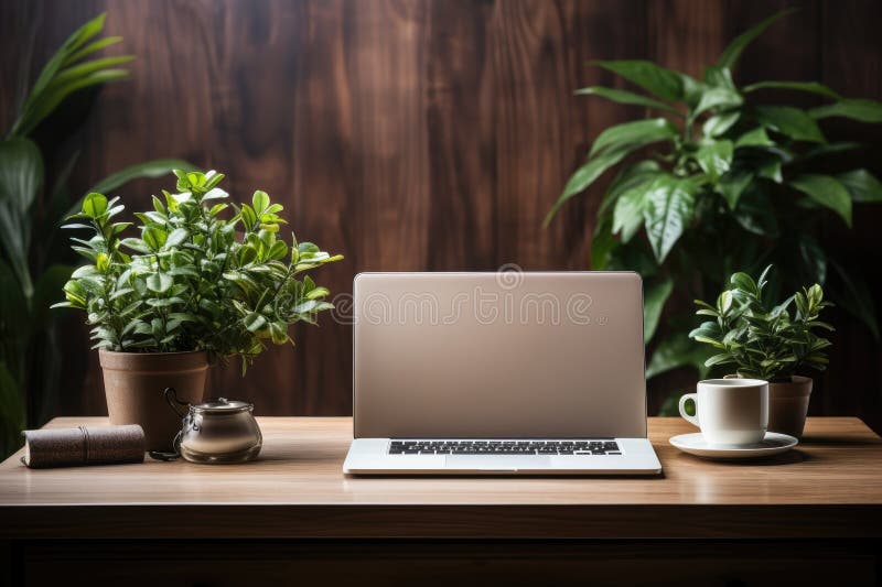Minimalist Office Workspace with a Laptop and Coffee. Generative AI ...