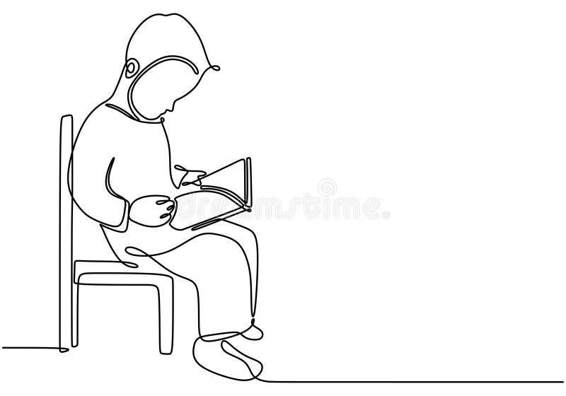 Minimalist One Line Drawing of a Child Reading, Depicting Learning and ...