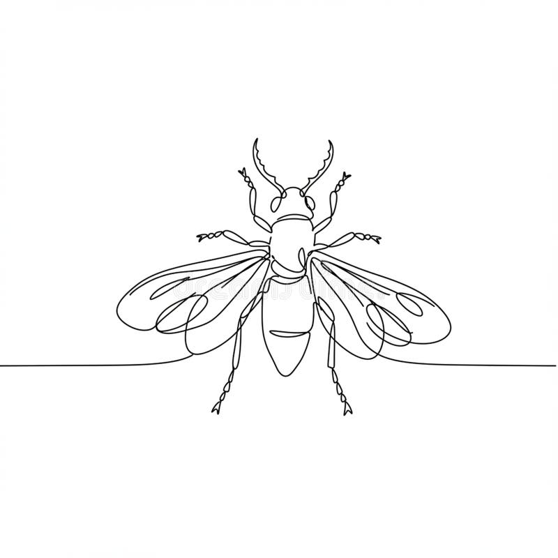A Minimalist One-line Drawing of a Fly, Featuring Distinct Wings ...
