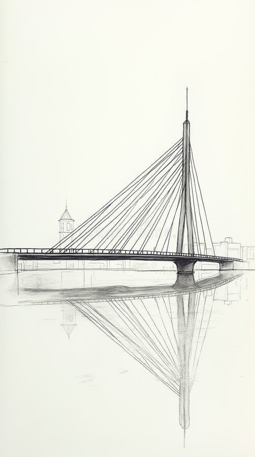 Minimalist One-Line Drawing of Modern Bridge Reflection Stock ...