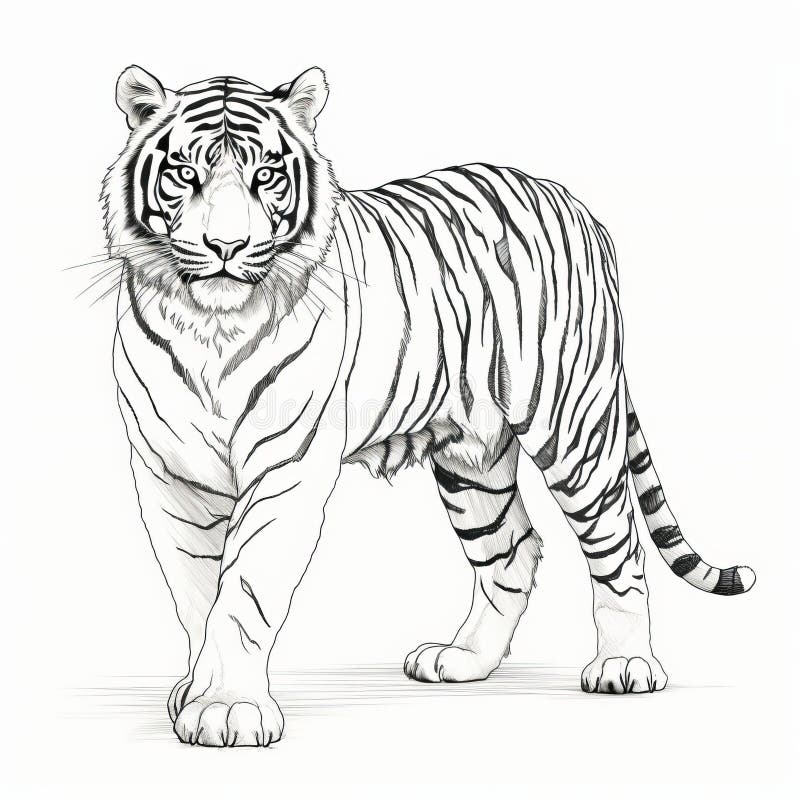 Detailed Tiger Drawing with Linear Perspective and Contoured Shading ...