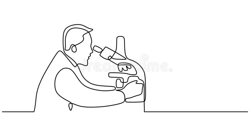Minimalist One Line Drawing of a Scientist with a Microscope for ...