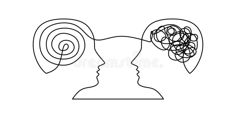 Minimalist One Line Drawing of Two Heads with Swirling Lines ...