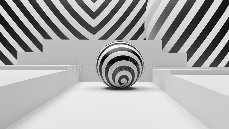 Minimalist Op Art Composition with Striped Sphere Focal Point Stock ...