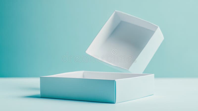 Minimalist Open Blue Box with Floating Lid in a Serene Studio Setting ...