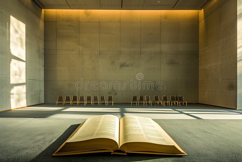 Minimalist Open Book in a Contemporary Conference Hall Setting Stock ...