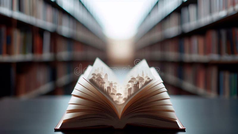 Minimalist Open Book in the Library, Close-up. Generated AI Stock ...