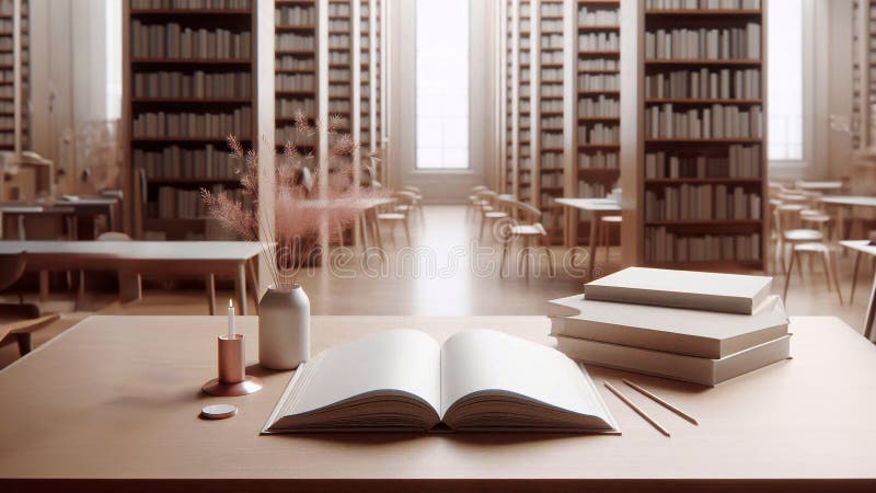 Minimalist Open Book in the Library, Close-up. Generated AI Stock ...