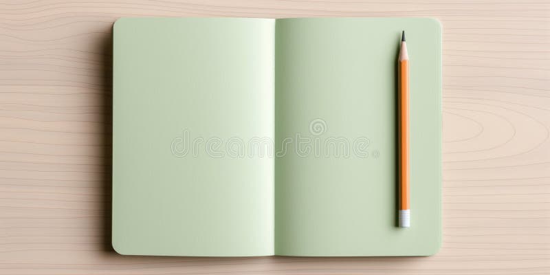Minimalist Open Notebook with Pencil on Light Wood Desk AI Generated ...