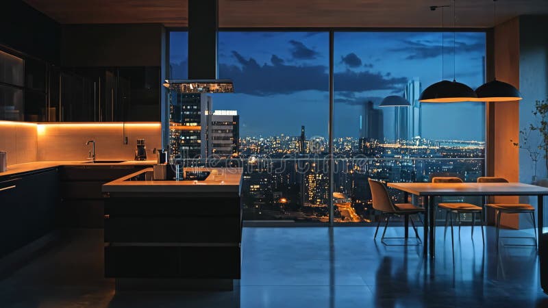 Minimalist Open-Plan Kitchen and Dining Space with Floor-to-Ceiling ...