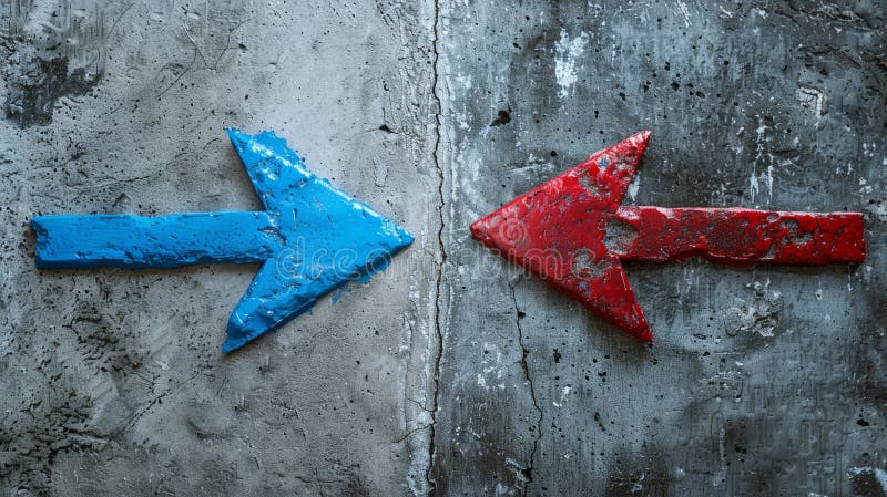 Minimalist Opposition Icon: Blue Up Arrow Intersecting Red Down Arrow ...