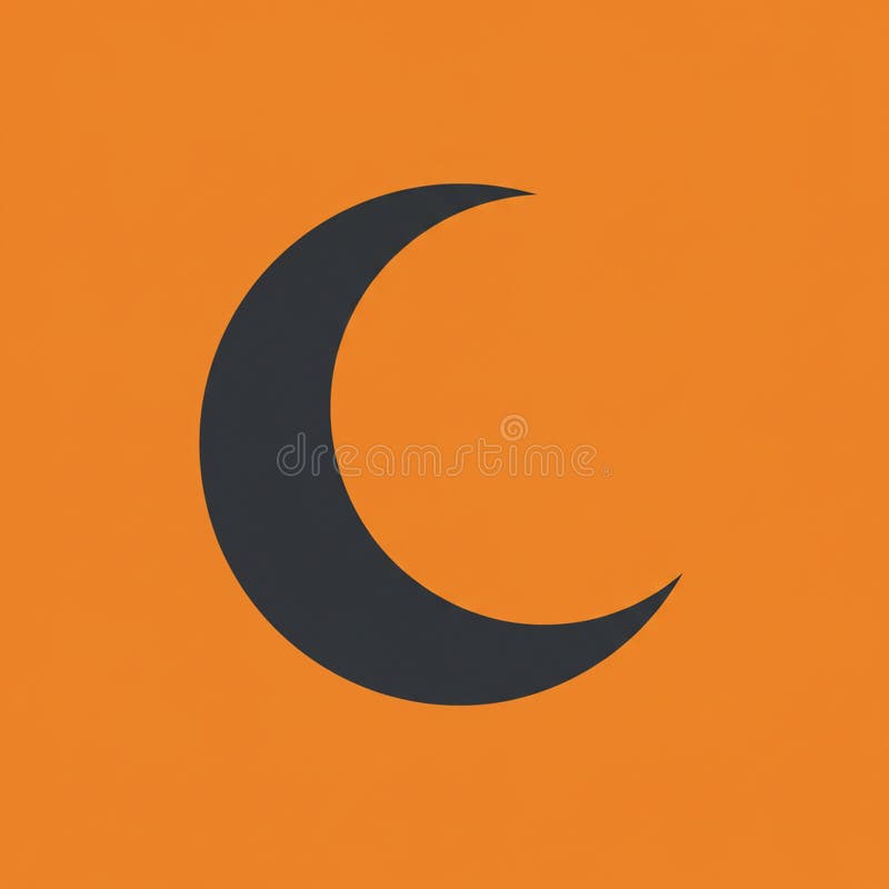 A Minimalist Orange Background Features a Simple Black Crescent Moon ...
