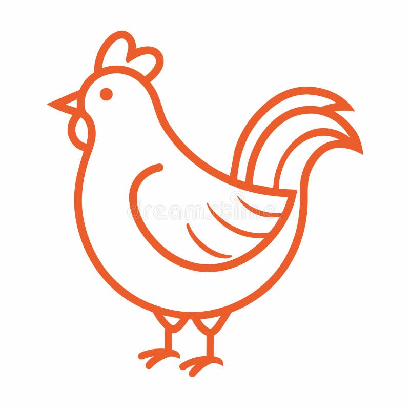 Minimalist Orange Outline of Chicken on White Backdrop, a Stylized ...