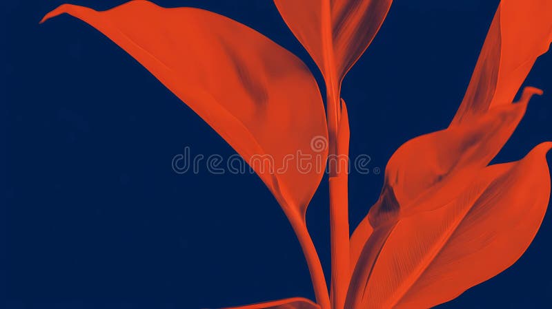 Minimalist Orange Plant with Filter Effect on Blue Background, Simple ...