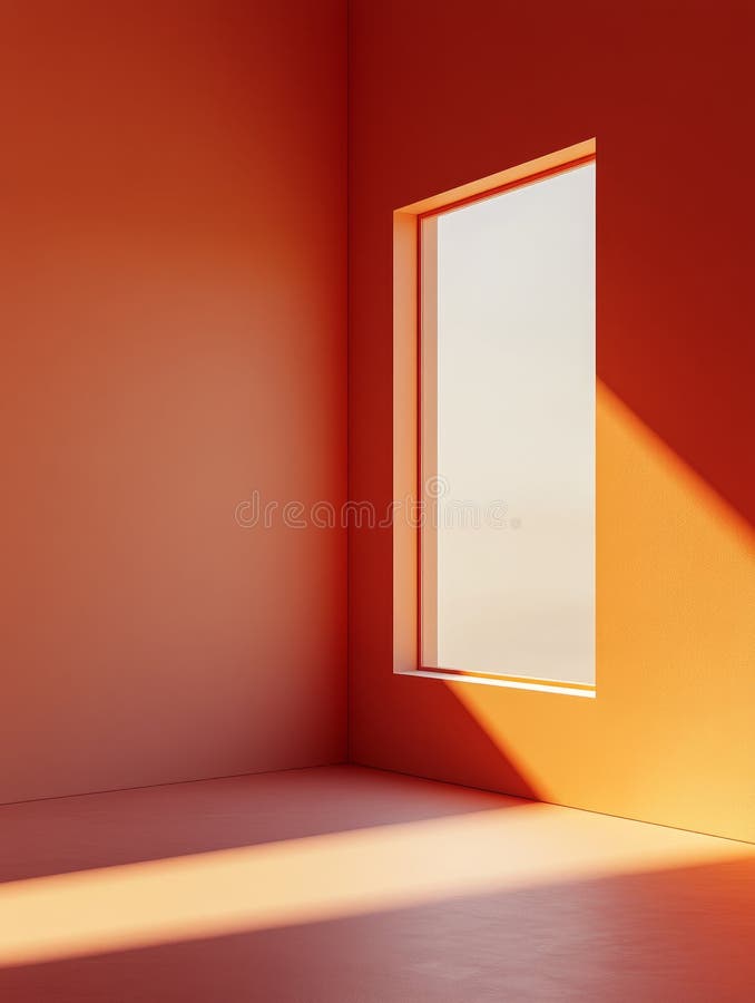 Minimalist Orange Room with Sunlight through a Window. Stock Photo ...