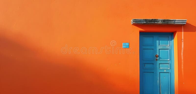 Minimalist Orange Wall with Blue Door Stock Illustration - Illustration ...
