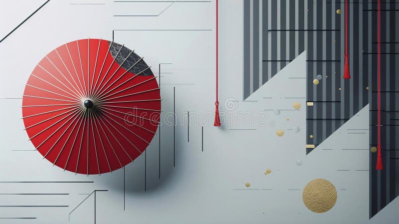 Minimalist Oriental Design with Geometric Patterns and Red Paper ...