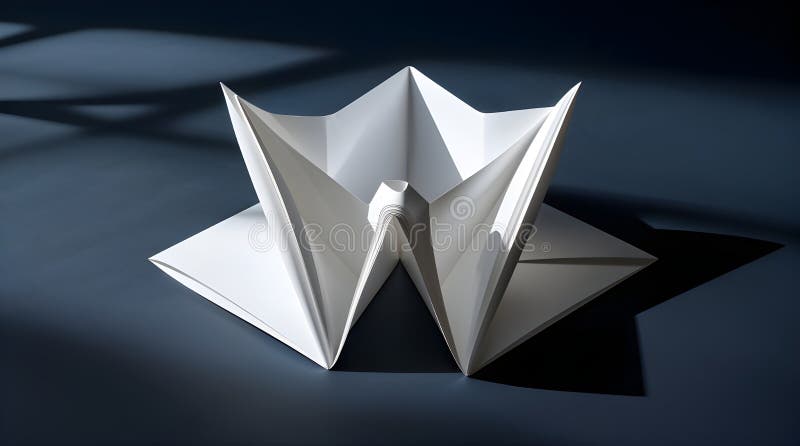 Minimalist Origami Sculpture in White Paper Under Dramatic Lighting ...