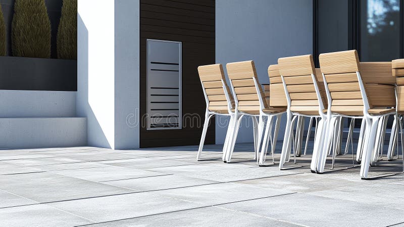 A Minimalist Outdoor Patio with Stackable Chairs and Hidden Storage ...