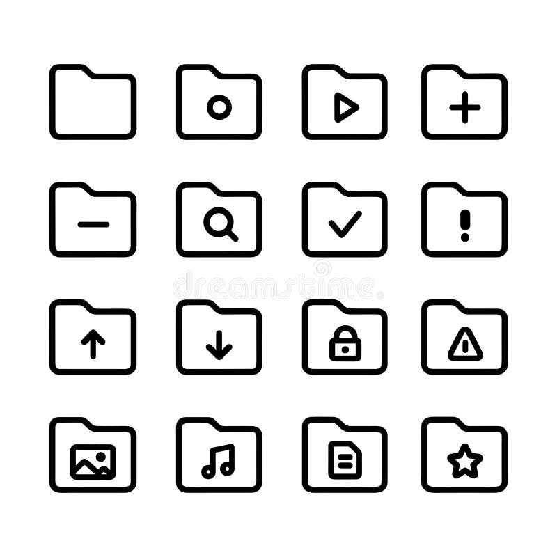 Minimalist Outline Folder Icon Set Collection for Document Management System Stock Illustration ...