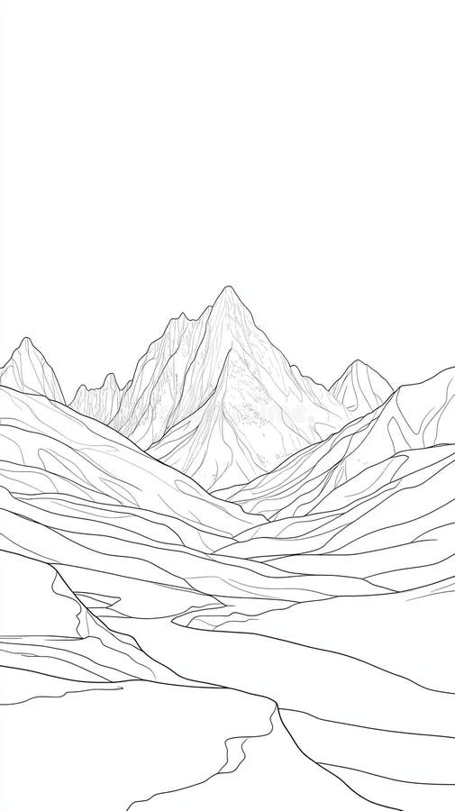 A Minimalist Outline of a Mountain Range Picture Stock Illustration ...