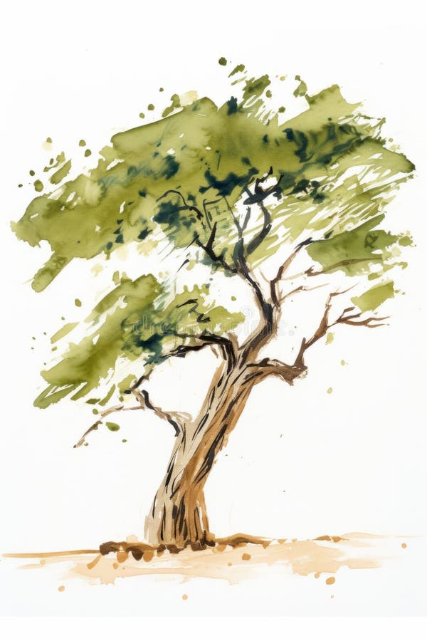 A Minimalist Outline Scribble Watercolor Paint Tree Drawing Stock Photo ...