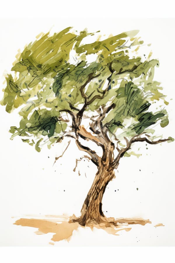 A Minimalist Outline Scribble Watercolor Paint Tree Drawing Stock Photo ...