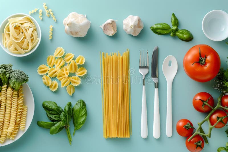 Minimalist Composition of Various Types of Pasta and Fresh Ingredients ...