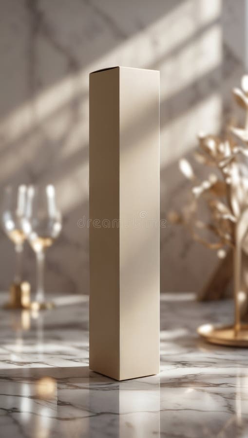 Minimalist Package on a Marble Surface with Glassware and Sunlight for ...