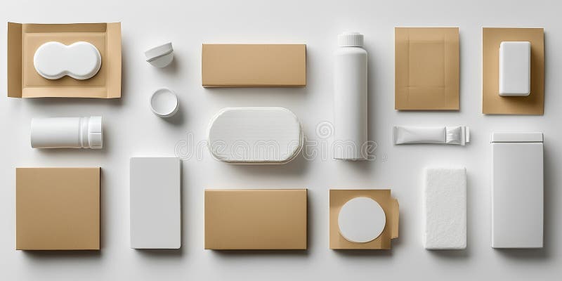 Minimalist Packaging Design Featuring Various Shapes and Sizes of White ...