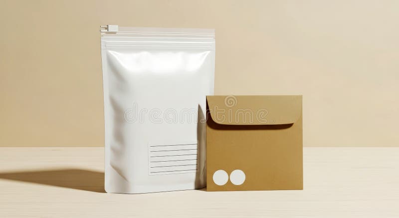 Minimalist Packaging Design with White Bag and Brown Envelope Stock ...