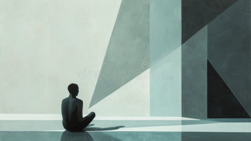 Minimalist Painting of a Solitary Figure in Light and Shadow Stock ...