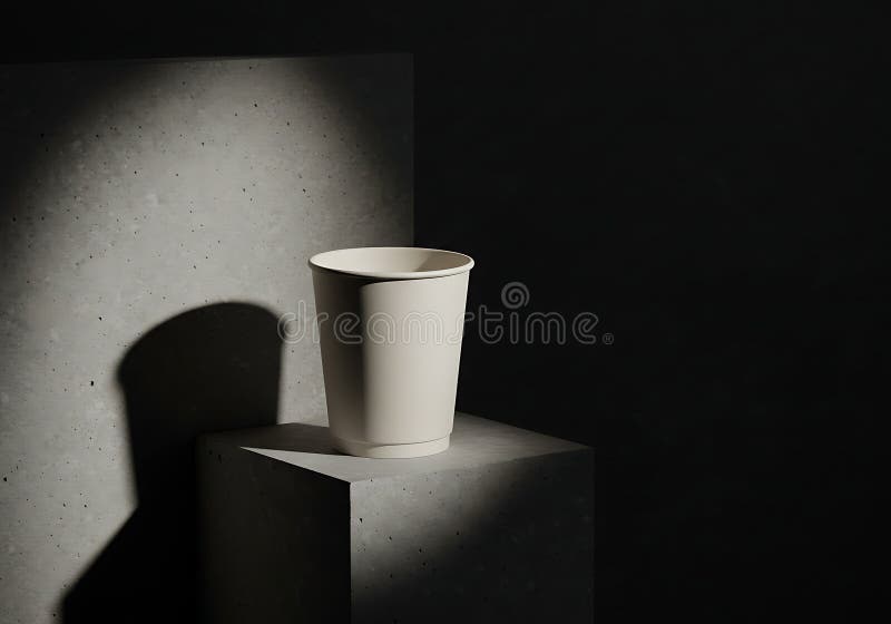 Minimalist Paper Cup on Concrete Surface with Spotlight, Studio Shot in ...