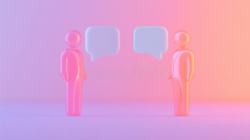 Minimalist Pastel Communication: Two Figures with Speech Bubbles ...