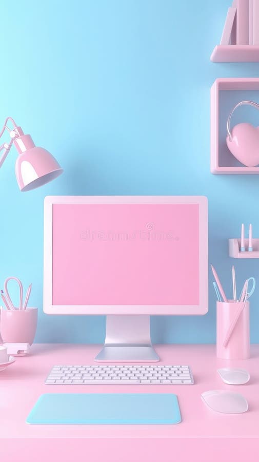 Pink Aesthetic Workspace Minimalist Computer Setup Modern Keyboard ...