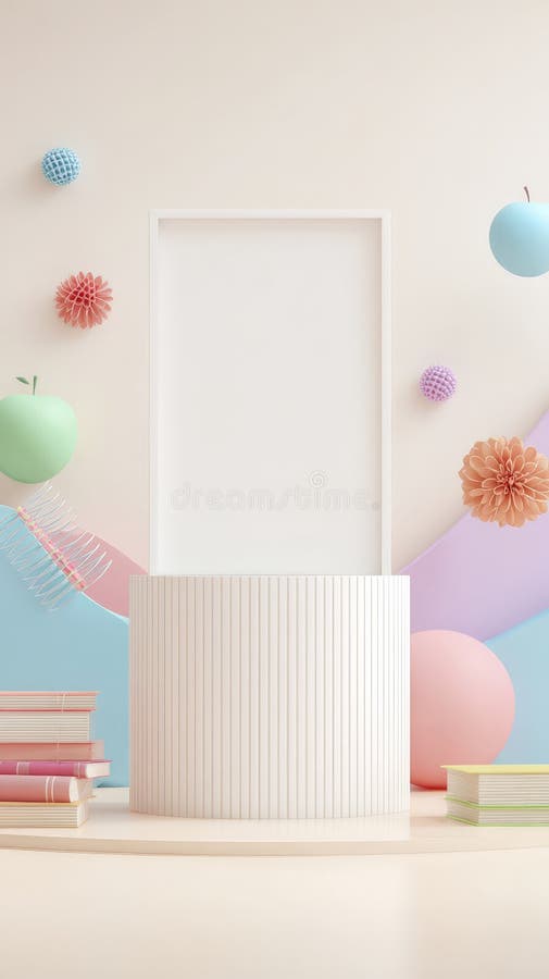 Minimalist Pastel-themed Display Stand with Books and Decorative ...