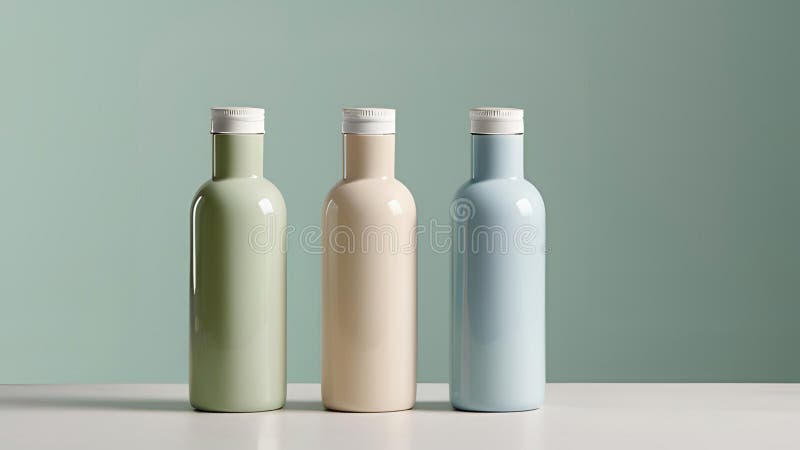 Minimalist Pastel Water Bottles on a Marble Surface Stock Illustration ...