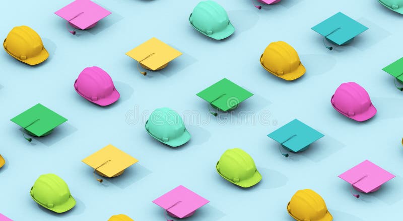 Minimalist Pattern with Coloured Helmets and Coloured Graduation Caps ...
