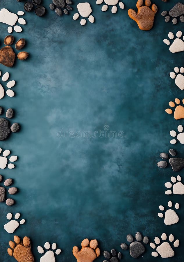 Minimalist Paw Print Frame on Teal Background Stock Illustration ...