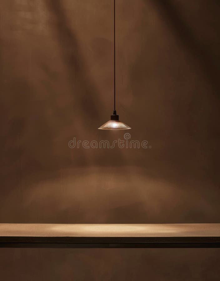 Minimalist Pendant Lamp Hanging Over an Empty Table and Casting a Warm ...