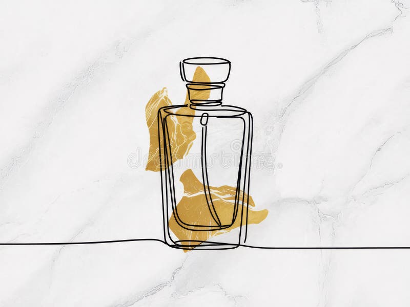 Minimalist Perfume Bottle Line Art on Marble Texture Stock Illustration ...