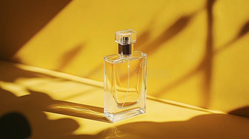 Minimalist Perfume Bottle Shimmering on Radiant Yellow Surface Stock ...