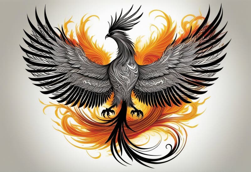 A Minimalist Phoenix Tattoo Soaring in Fire Stock Illustration ...