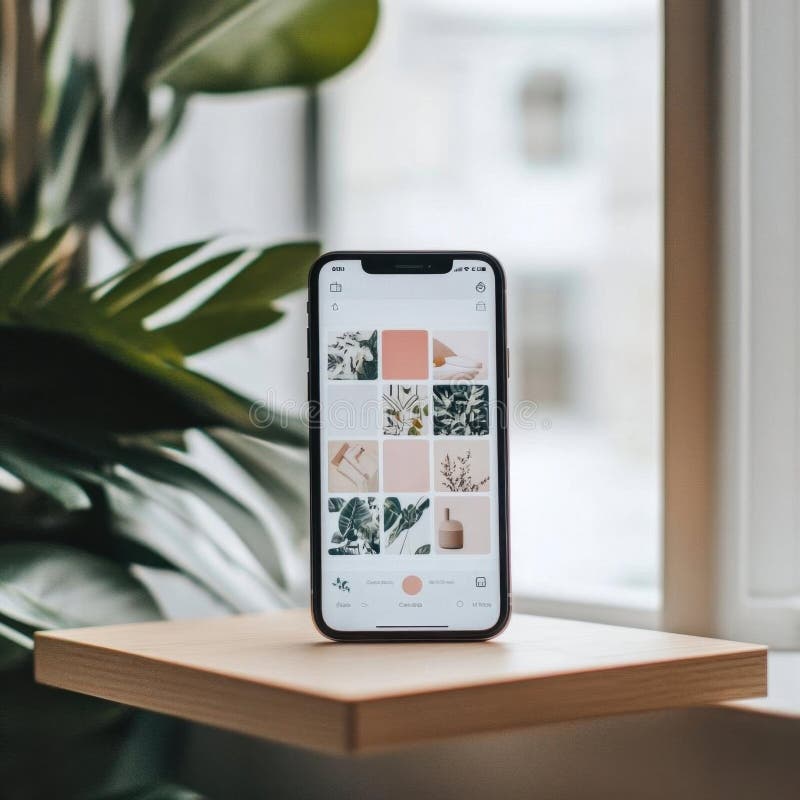 Minimalist Phone Display with Grid of Images Stock Illustration ...